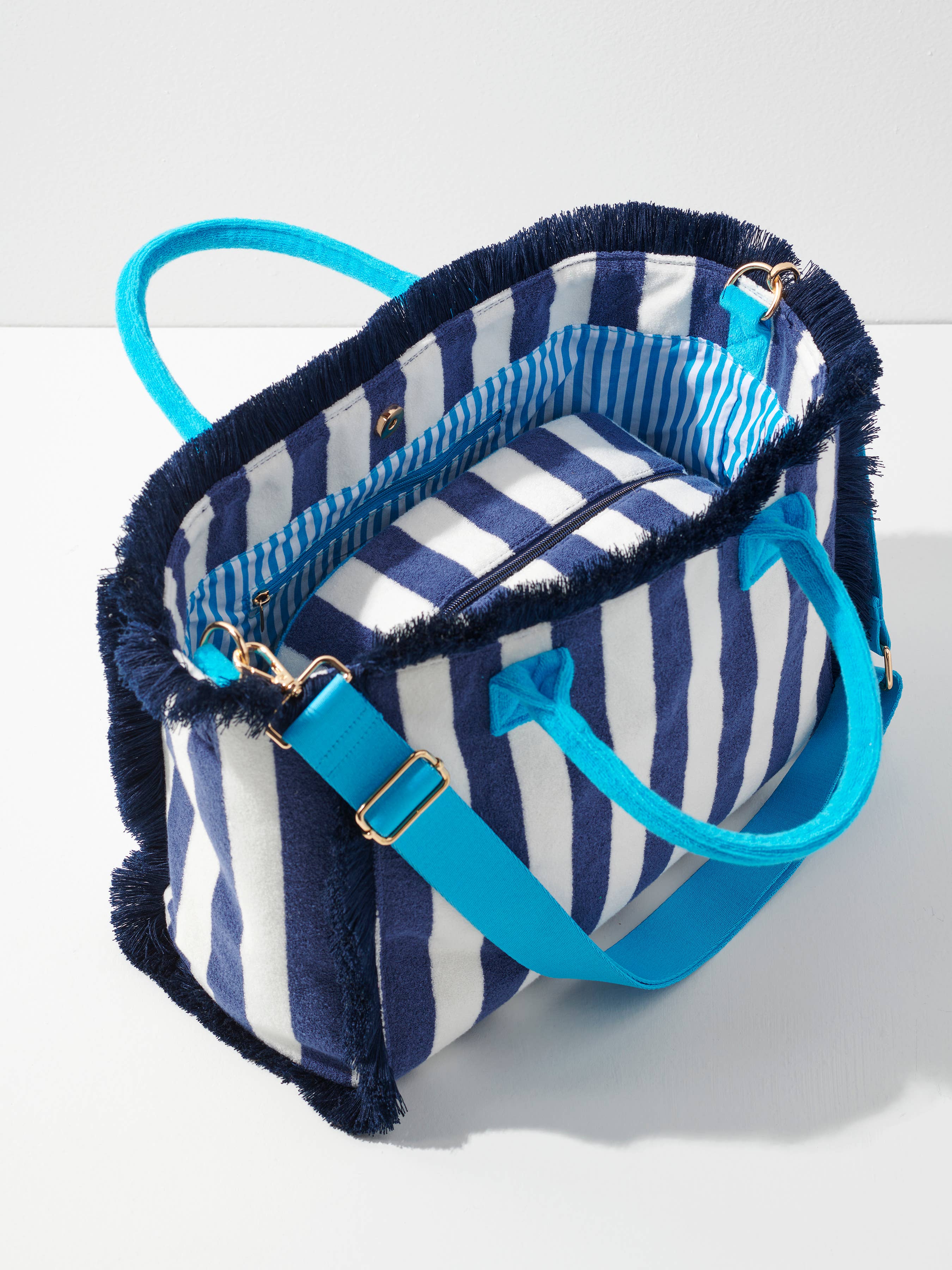 CABANA STRIPE TOTE: NAVY – Stitching Around Collections