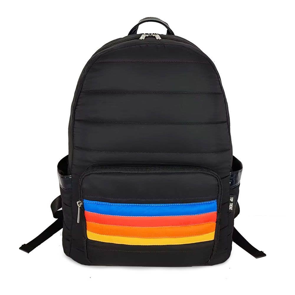 Black Retro Stripes Puffer Backpack – Stitching Around Collections
