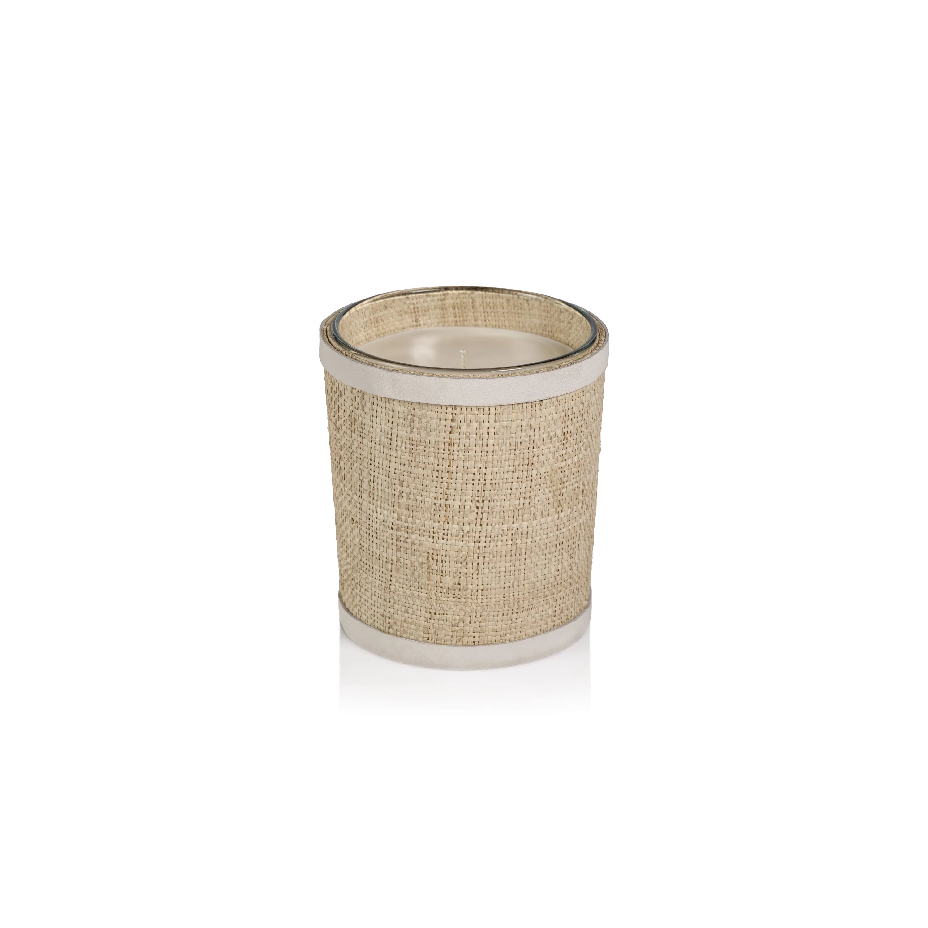 Candle in Natural Raffia Basket with Leather Trim- Sea Salt & Coastal ...