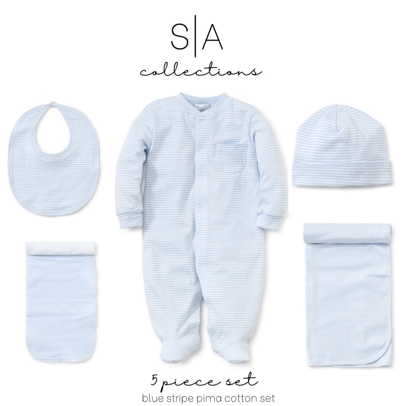 Five Piece Set - Blue Stripes – Stitching Around Collections